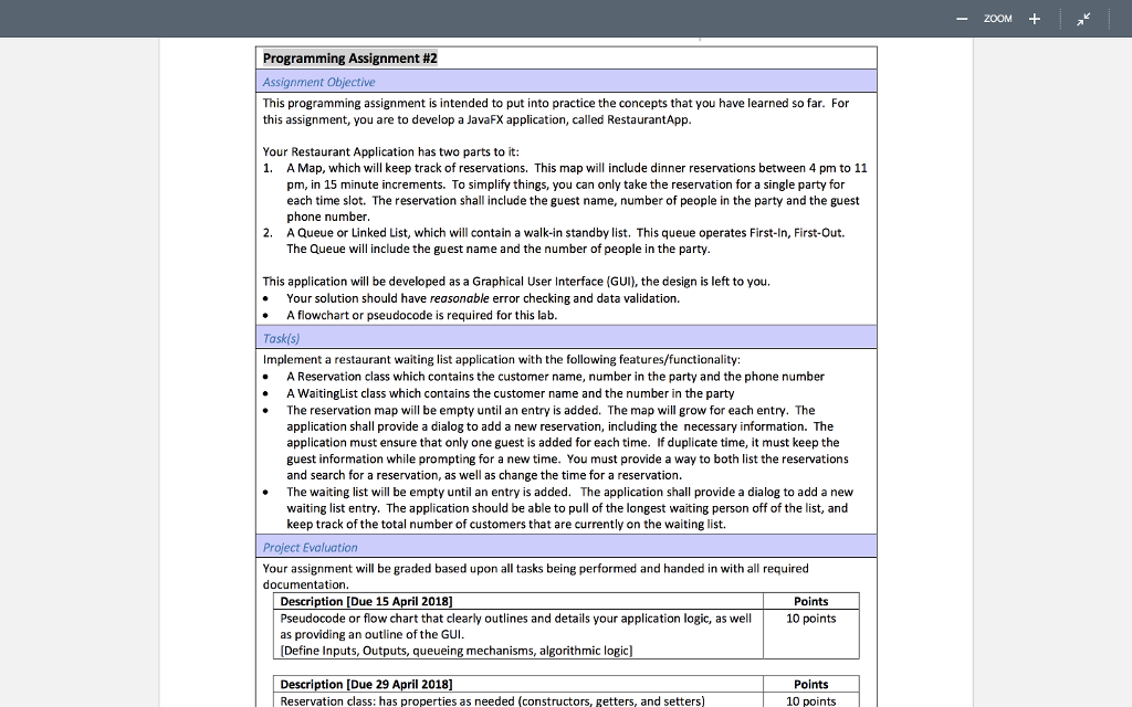 ZOOM Programming Assignment #2 Assignment Objective | Chegg.com