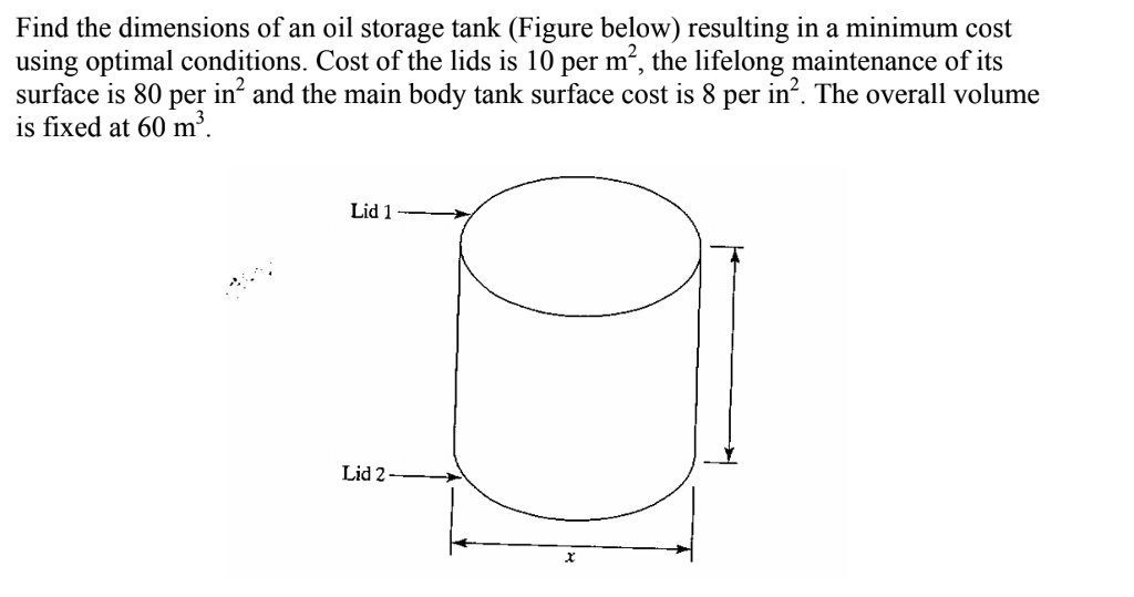 Solved Find the dimensions of an oil storage tank (Figure | Chegg.com