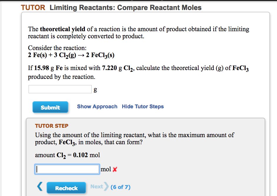 Solved TUTOR Limiting Reactants: Compare Reactant Moles The | Chegg.com