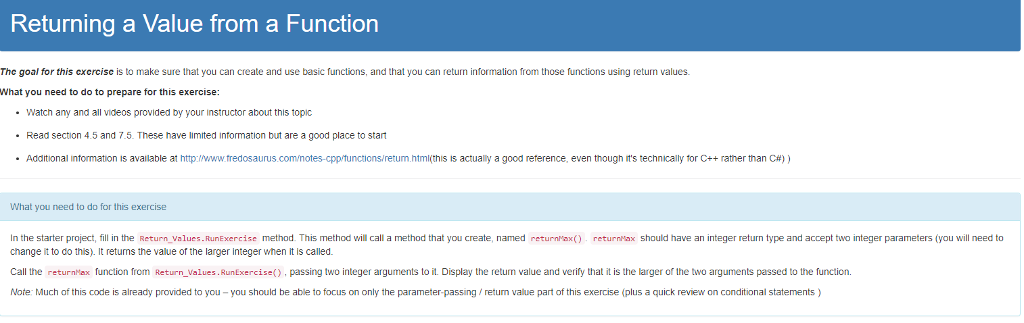 Returning a Value from a Function The goal for this | Chegg.com