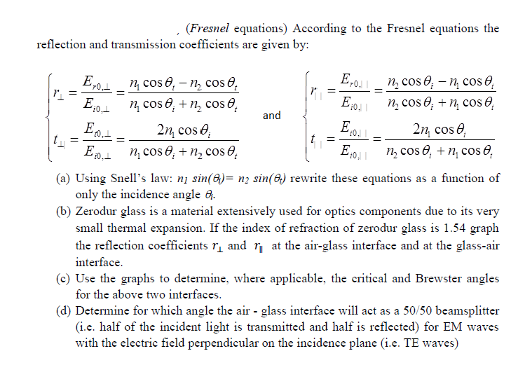 Solved (Fresnel equations) According to the Fresnel | Chegg.com