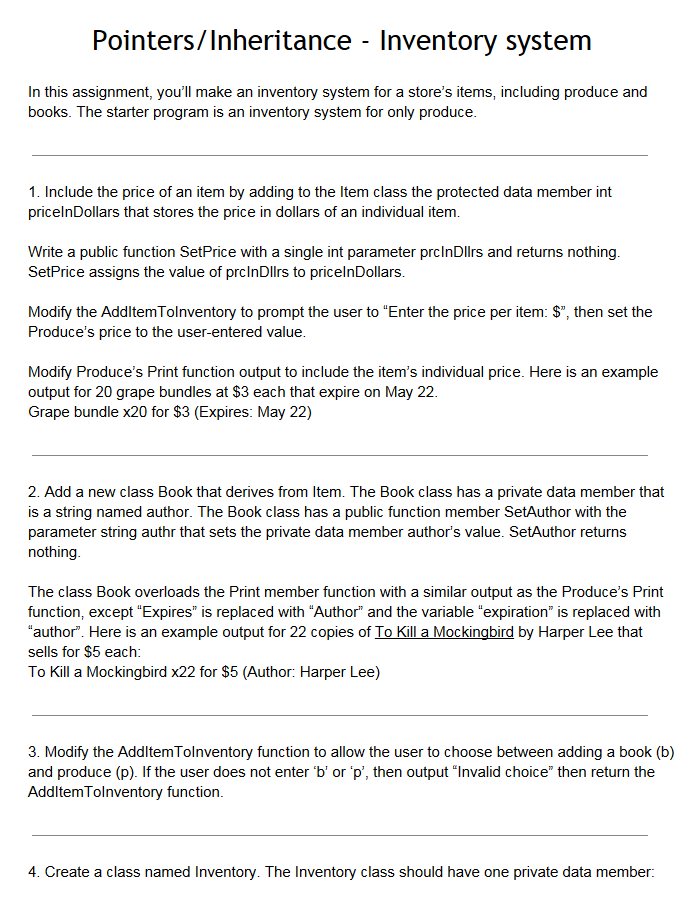Solved Pointers/Inheritance Inventory system In this | Chegg.com