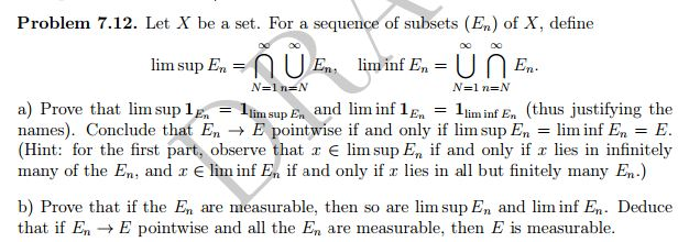 Solved Let X be a set. For a sequence of subset (E_n) of X, | Chegg.com