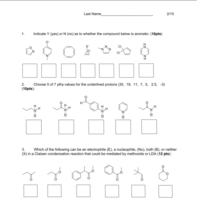 Solved Indicate Y (yes) or N (no) as to whether the compound | Chegg.com