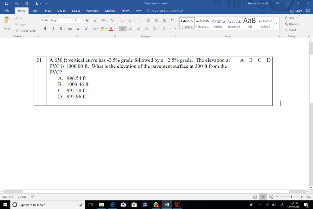 Solved Document1 Word Hector Hermosillo File Insert Draw | Chegg.com