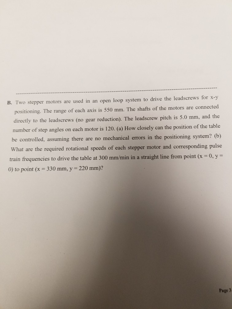 Solved B. Two stepper motors are used in an open loop system | Chegg.com