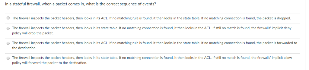 Solved In a stateful firewall, when a packet comes in, what | Chegg.com