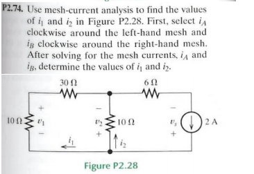 Solved P2.74. Use mesh-current analysis to find the values | Chegg.com