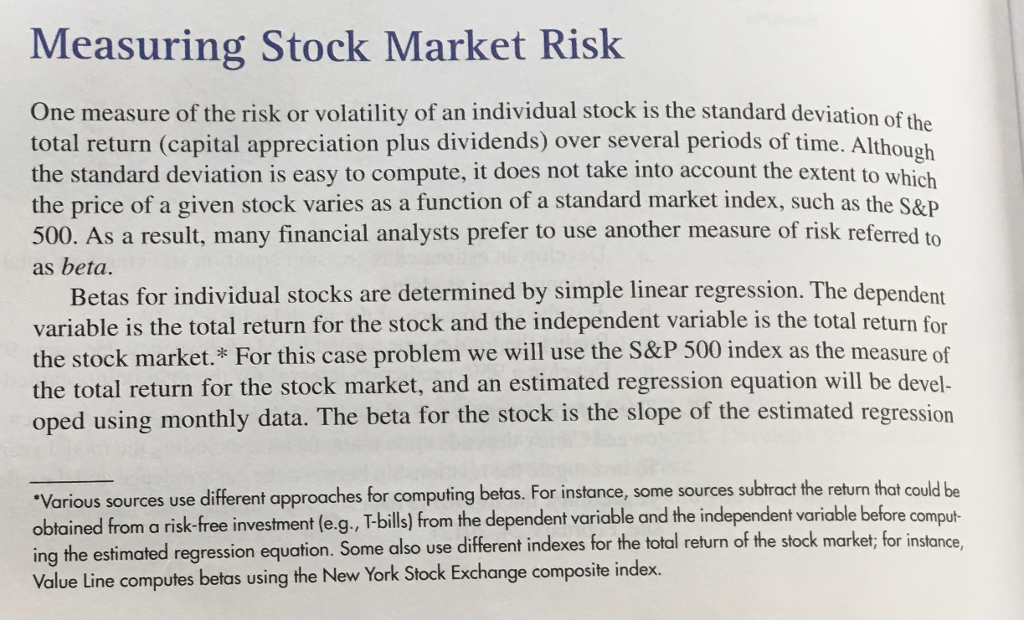 Measuring Stock Market Risk One measure of the risk | Chegg.com