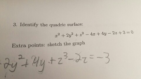 Solved Identify the quadric surface x^2 + 2y^2 + z^2 - 4x + | Chegg.com