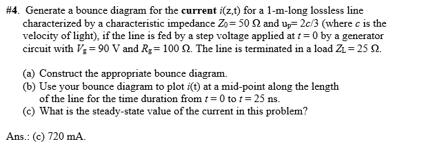 Solved #4 Generate a bounce diagram for the current i(z,t) | Chegg.com