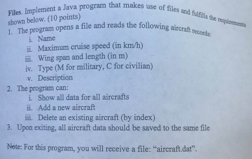 Solved Files. Implement a Java program that makes use shown | Chegg.com