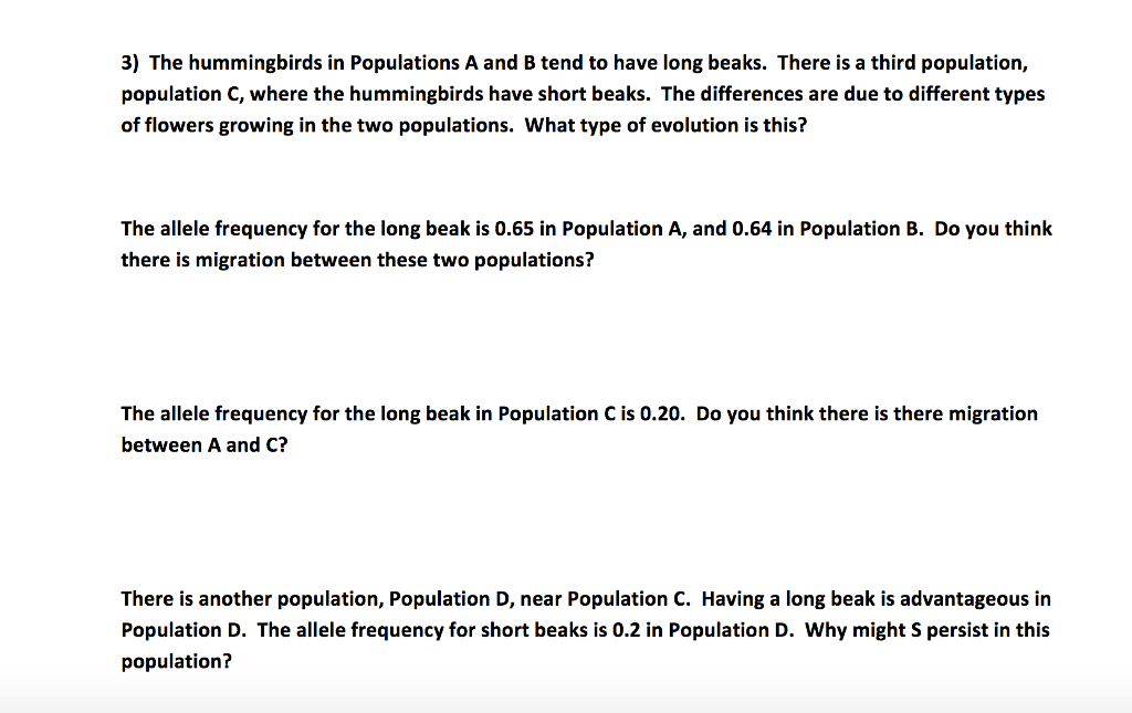 Solved 3) The hummingbirds in Populations A and B tend to | Chegg.com