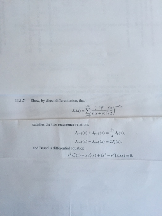 Solved Show, by direct differentiation, that J_v(x) = | Chegg.com