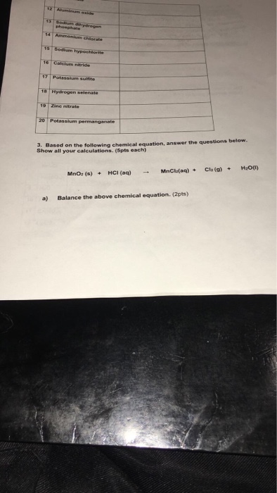 Solved Based On The Following Chemical Equation Answer The