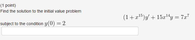Solved (1 point) Find the solution to the initial value | Chegg.com
