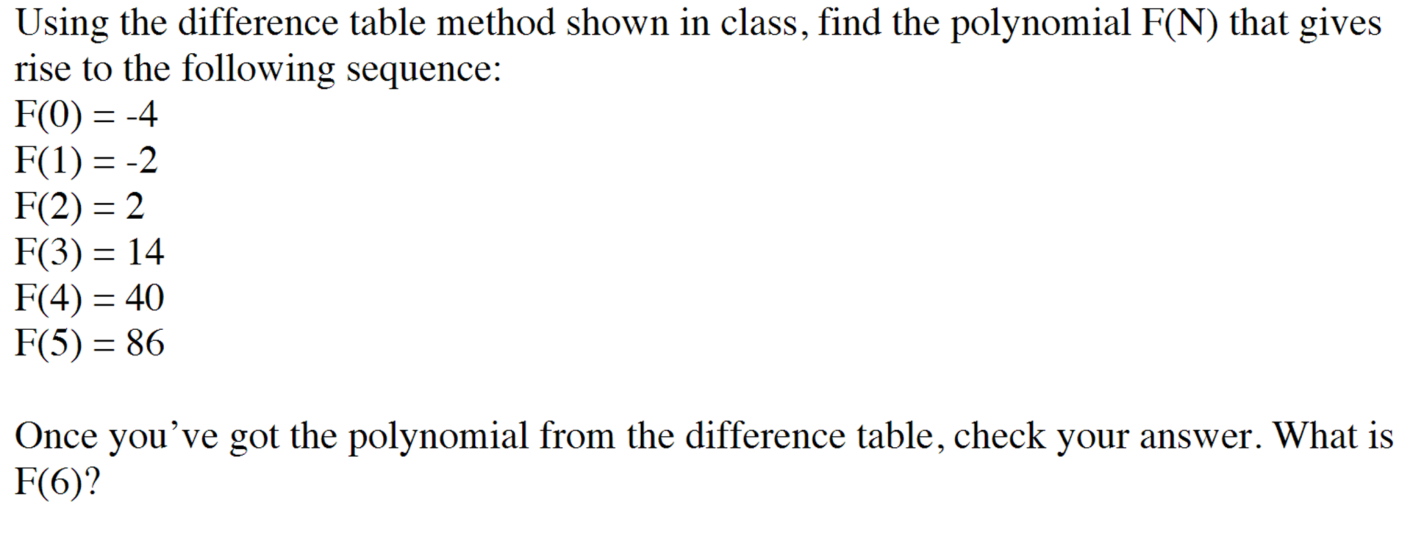 Solved Using the difference table method shown in class, | Chegg.com