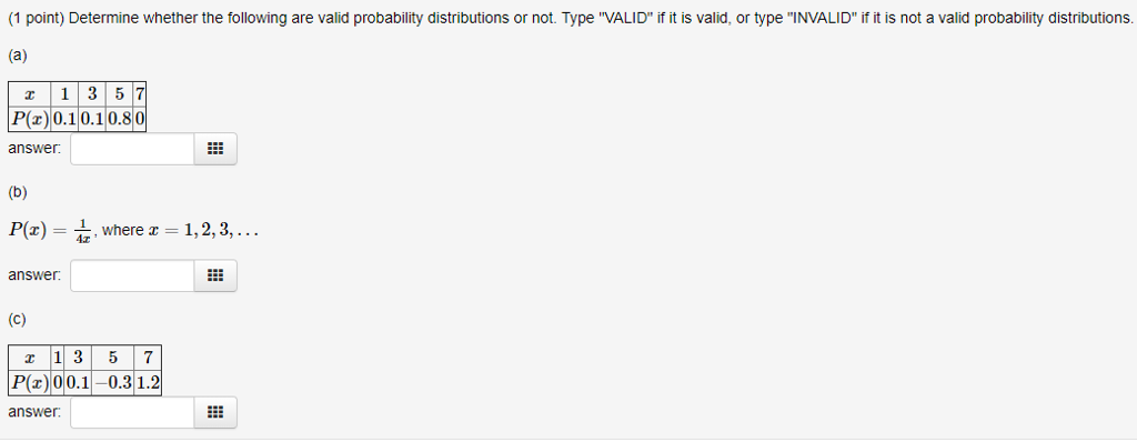 Solved (1 point) Determine whether the following are valid | Chegg.com