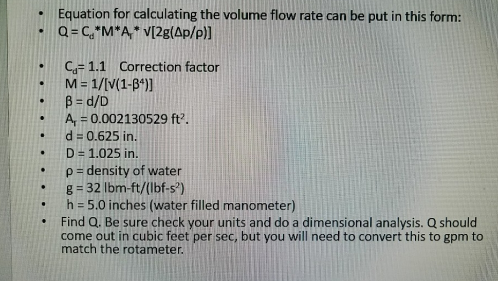 Solved Equation For Calculating The Volume Flow Rate Can Be Chegg Solved Equation For Calculating The Volume Flow Rate Can Be Chegg