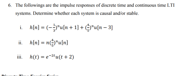 Solved The followings are the impulse responses of discrete | Chegg.com