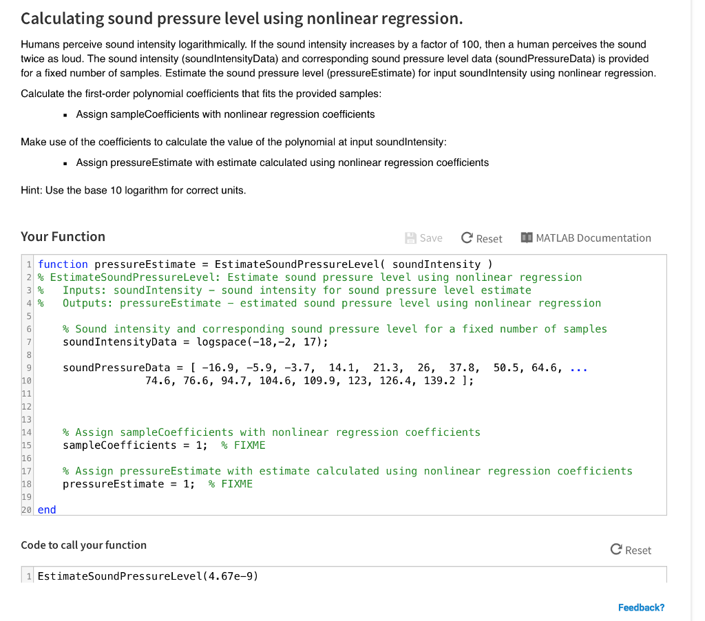 Calculating sound pressure level using nonlinear | Chegg.com