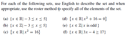 Solved For each of the following sets, use English to | Chegg.com