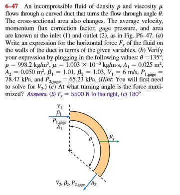 Solved 647 An incompressible fluid of density ρ and | Chegg.com