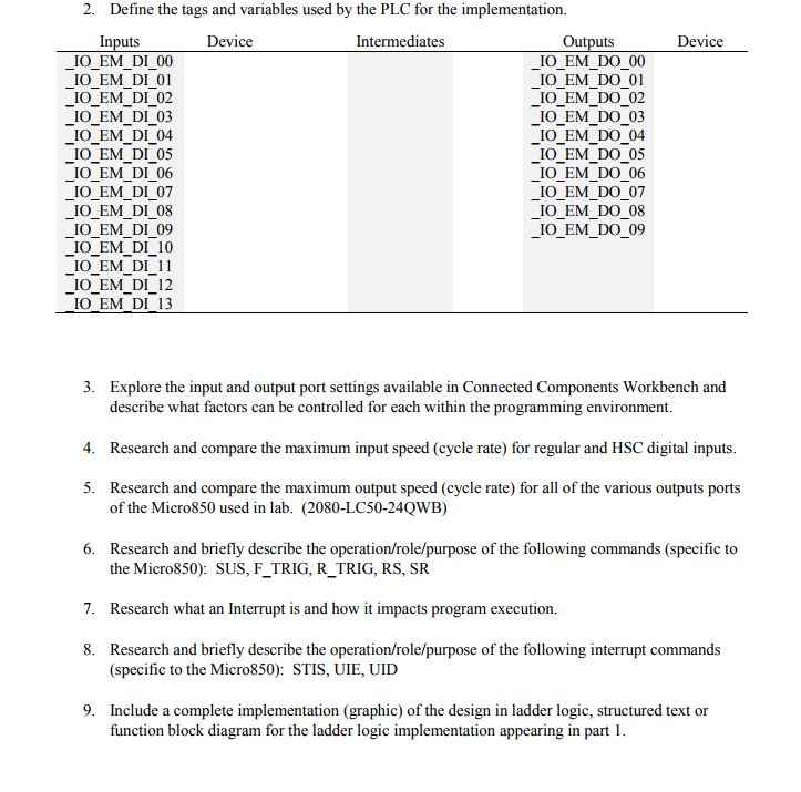 2. Define the tags and variables used by the PLC for | Chegg.com