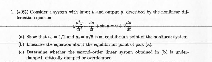 Solved 1 40 Consider A System With Input U And Output Y 2889