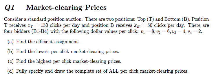 Q1 Market-clearing Prices Consider a standard | Chegg.com