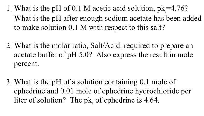 Solved What is the pH of 0.1 M acetic acid solution, pk | Chegg.com