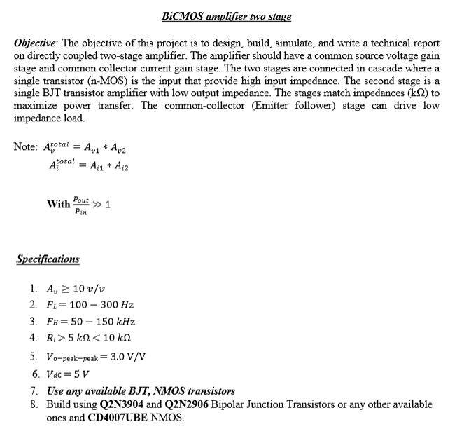 iCMOS amplifier two stage Objective: The objective of | Chegg.com