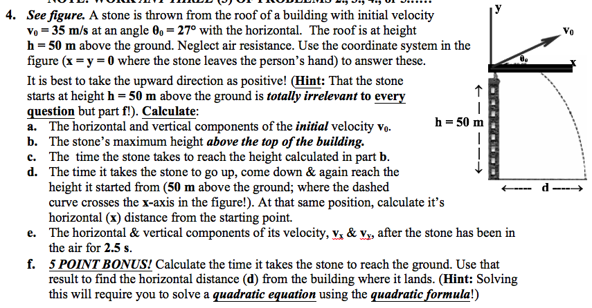 Solved A stone is thrown from the roof of a building with | Chegg.com