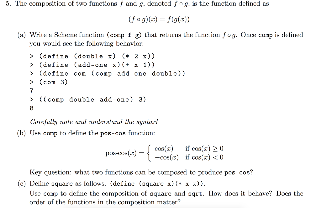 Solved 5. The composition of two functions f and g, denoted | Chegg.com
