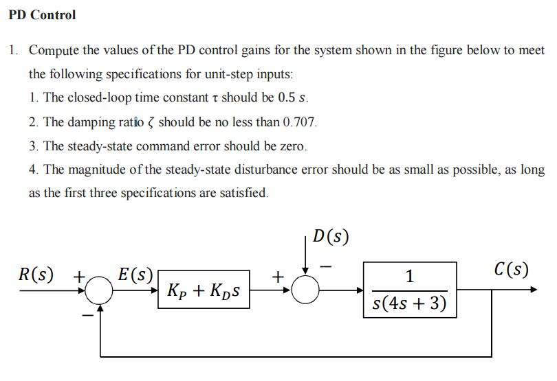 PD Control 1. Compute the values of the PD control | Chegg.com