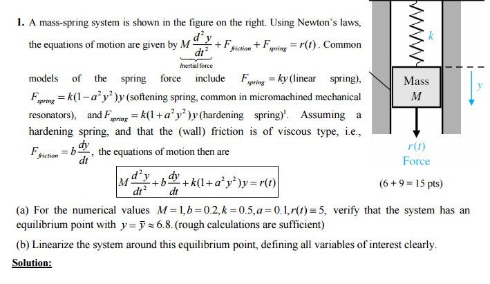 Solved A mass-spring system is shown in the figure on the | Chegg.com