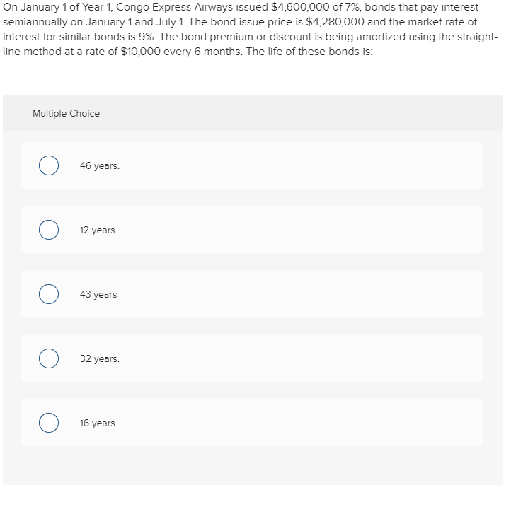 Solved On January 1 of Year 1, Congo Express Airways issued | Chegg.com