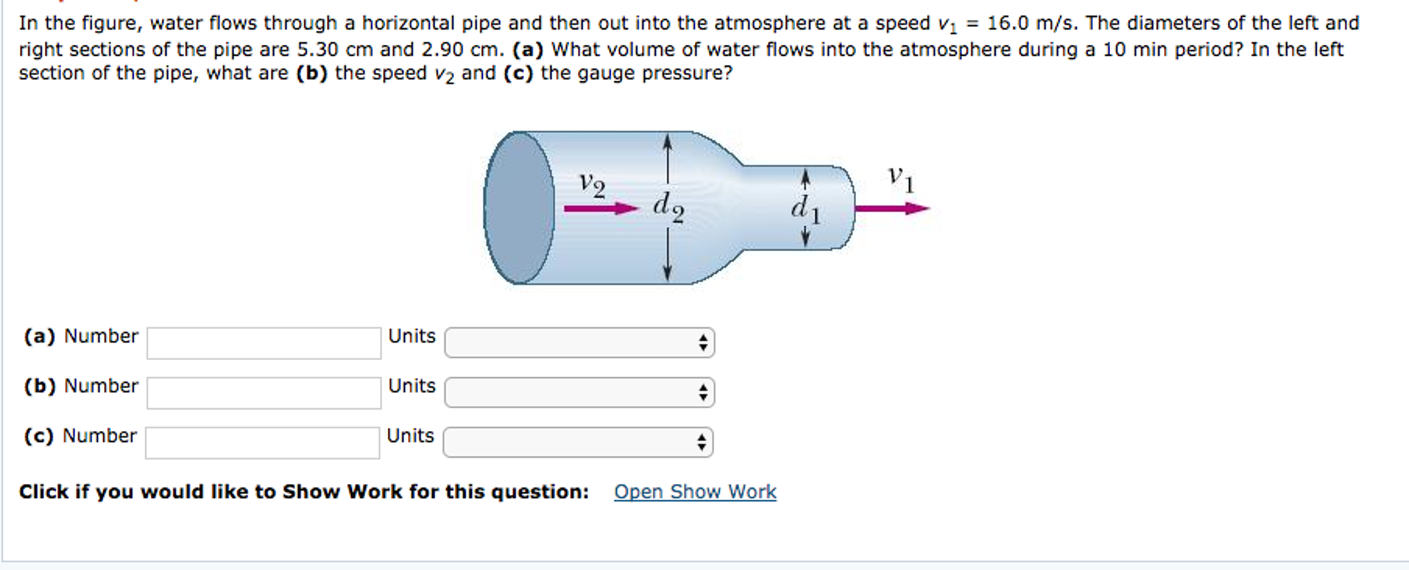 Solved In the figure, water flows through a horizontal pipe | Chegg.com