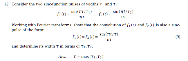 Solved Consider the two sinc-function pulses of widths T_1 | Chegg.com
