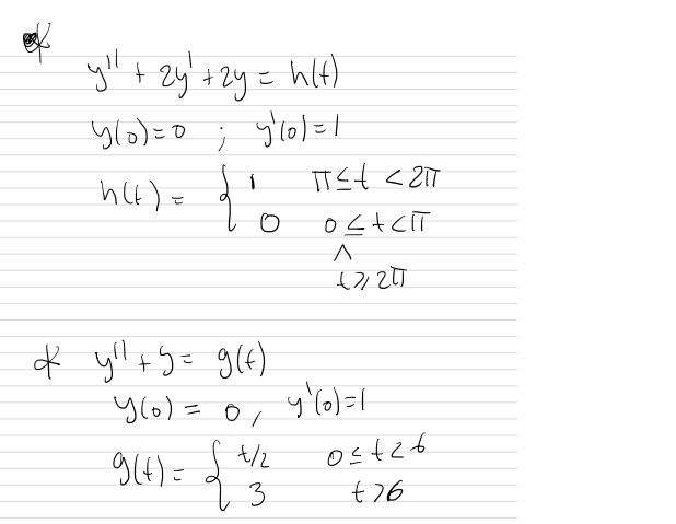 Solved y" + 2y' + 2y = h(t) y(0) = 0: y'(0) = 1 h(t) = {1 | Chegg.com
