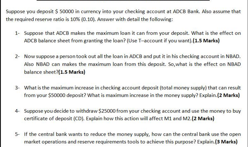 Solved Suppose you deposit $ 50000 in currency into your | Chegg.com Solved Suppose you deposit $ 50000 in currency into your | Chegg.com