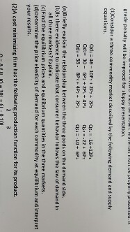 Solved Consider a three-commodity market described by the | Chegg.com