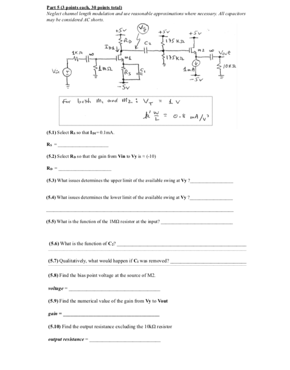 Solved Neglect channel length modulation and use reasonable | Chegg.com