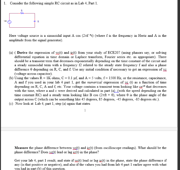 Solved Consider the following simple RC circuit as in Lab 4. | Chegg.com