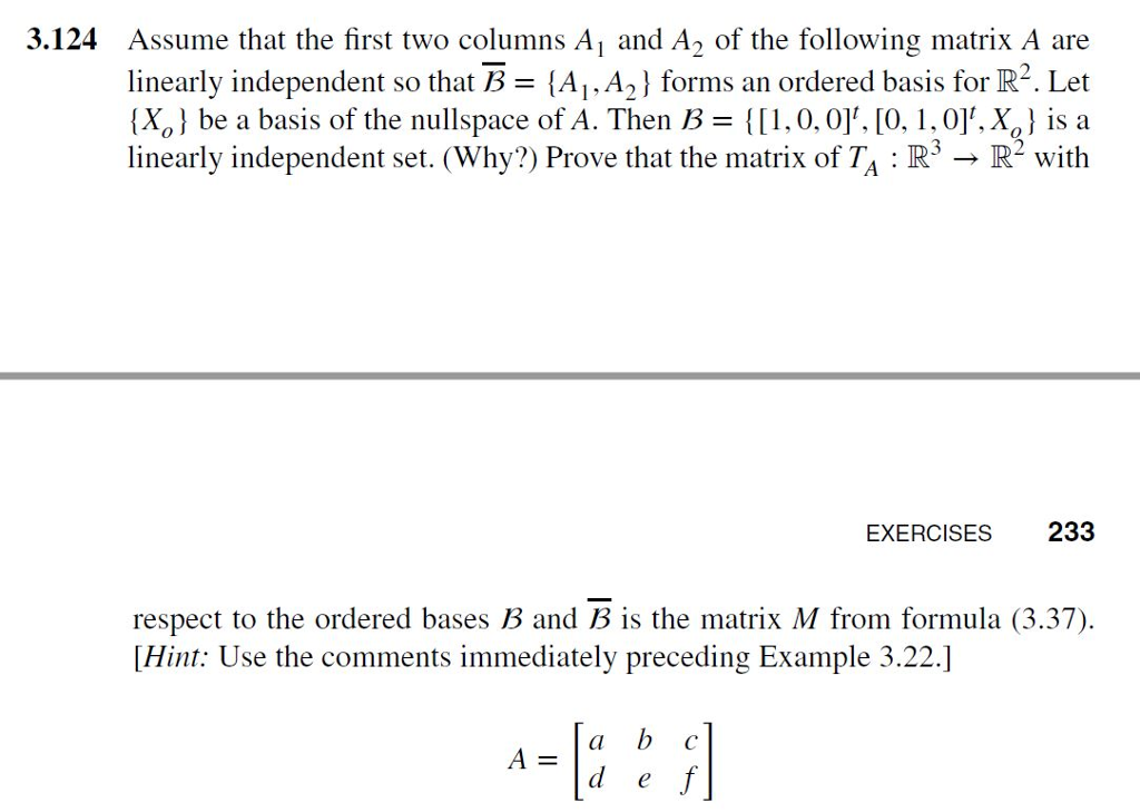 Solved 3.124 Assume that the first two columns Al and A2 of | Chegg.com