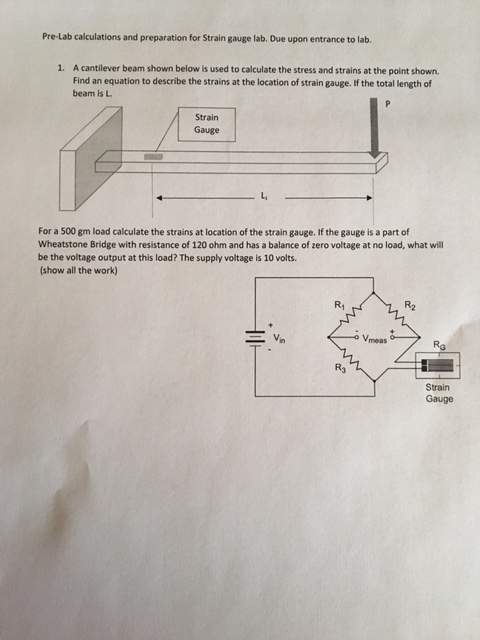 Solved Pre-Lab calculations and preparation for Strain gauge | Chegg.com