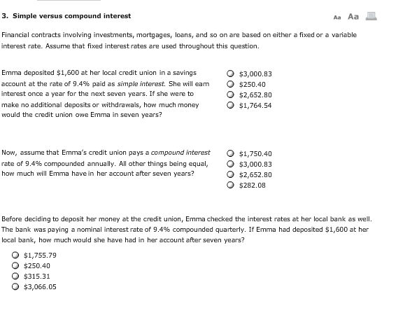 Solved Simple versus compound interest Financial contracts | Chegg.com