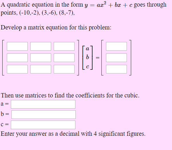 Solved A quadratic equation in the form y = ax^2 + bx + c c | Chegg.com