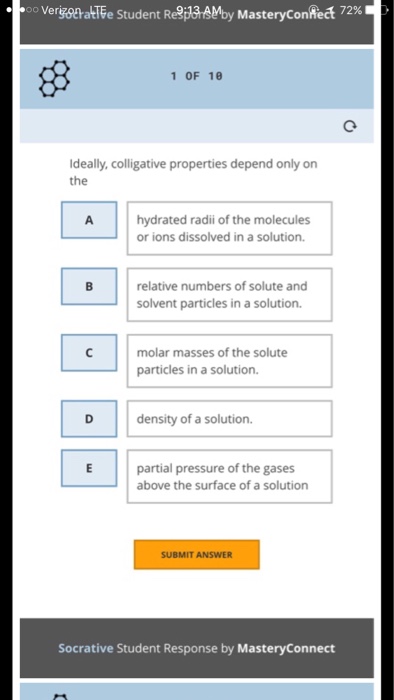 Solved Ideally, colligative properties depend only on the | Chegg.com