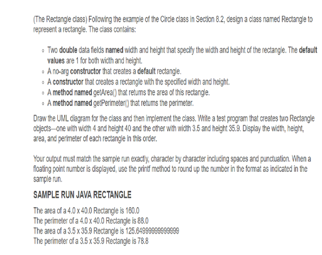 Solved (The Rectangle class) Following the example of the | Chegg.com Solved (The Rectangle class) Following the example of the | Chegg.com
